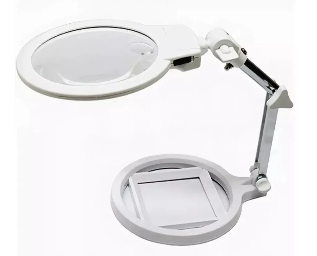 Лупа настольная, складная для чтения и рукоделия 2х/6х-130мм, с подсветкой LED