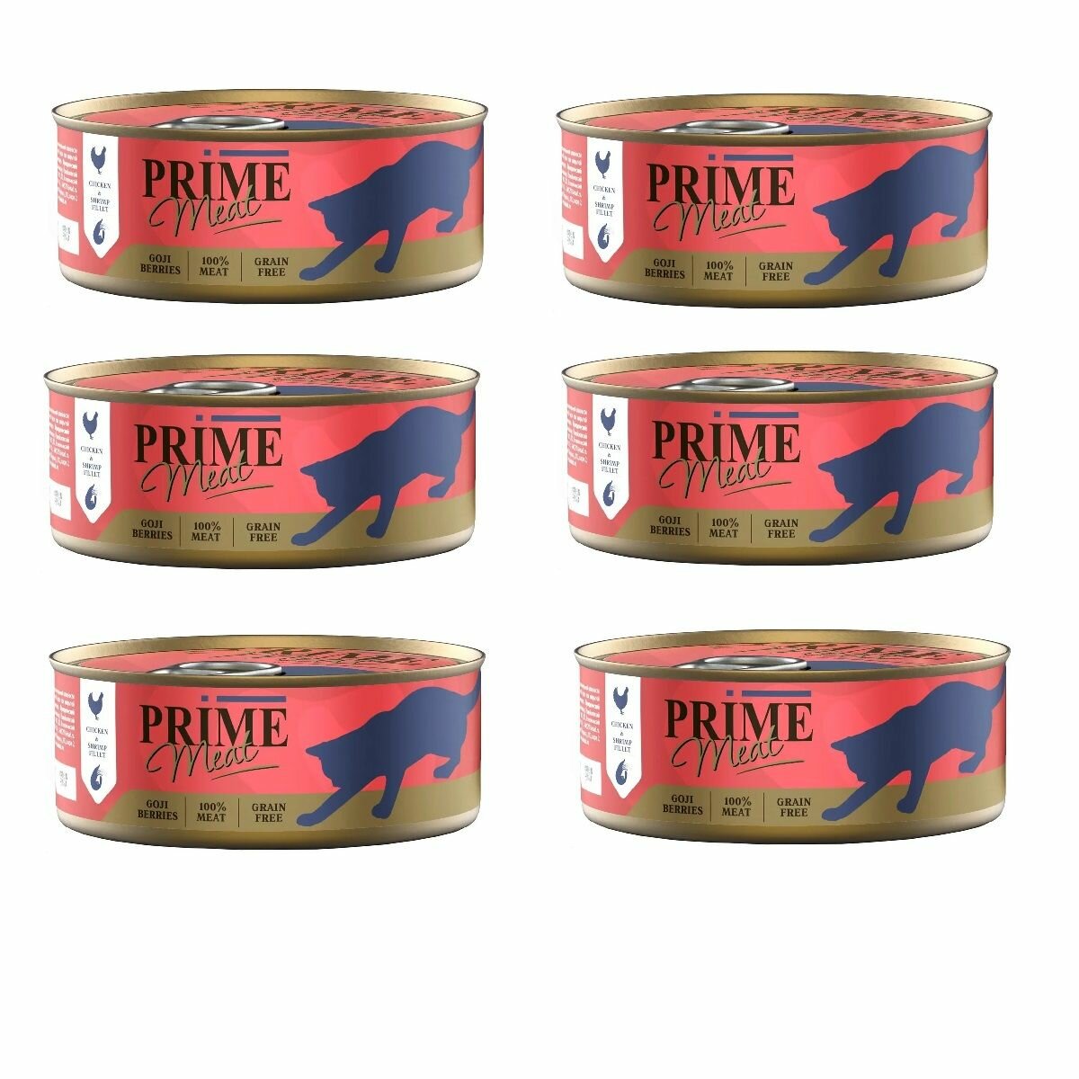 PRIME MEAT Консервы Курица с креветкой филе в желе для кошек 100г (6шт)