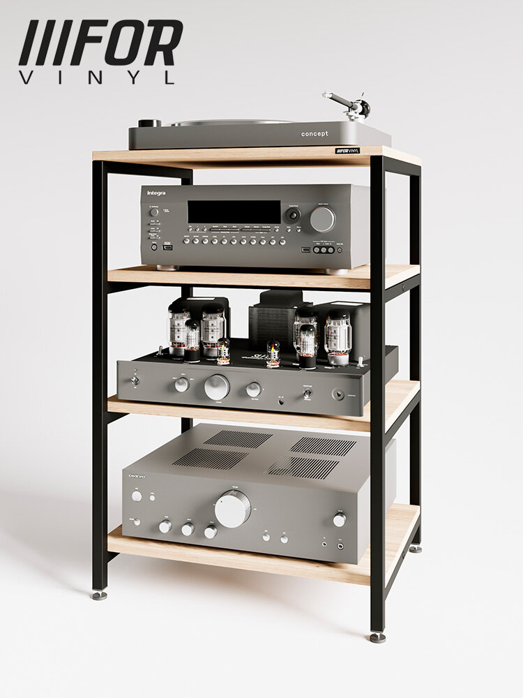 Стойка для Hi Fi аппаратуры, тумба для аудио музыкального оборудования в стиле лофт на 4 полки