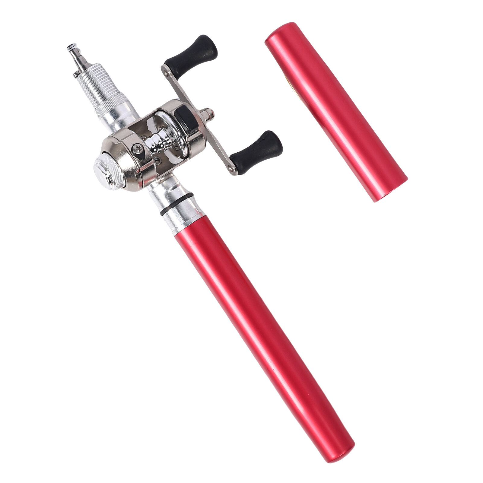 Комплект из удочки, катушки и мини-ручки, портативная карманная телескопическая легкая удочка из стекловолокна для рыбалки на озере Ривер, красный.