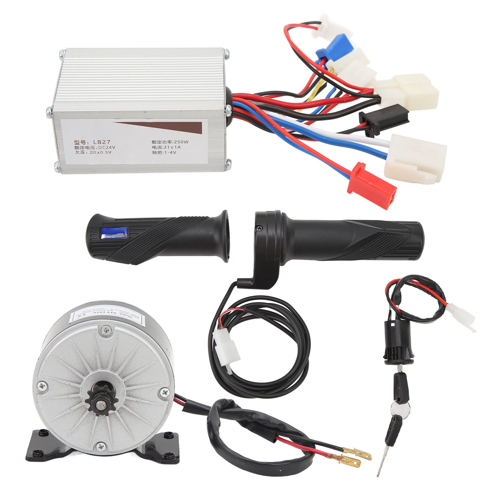 MY1016 Двигатель 24 В 250 Вт Контроллер Поворотные ручки дроссельной заслонки Электрический переключатель зажигания Комплект для скутера Электрический велосипед