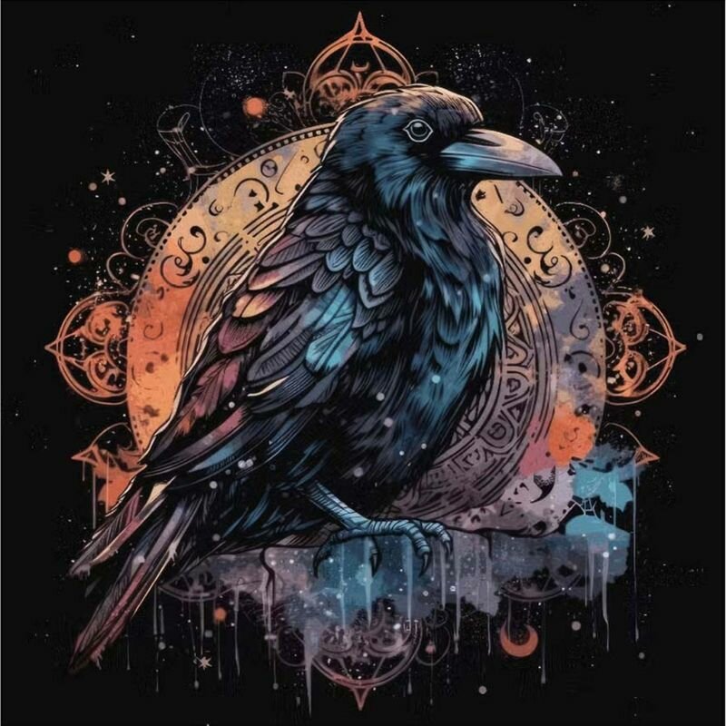 1 кусок скатерти с изображением Ворона Таро-397, 60х60 см