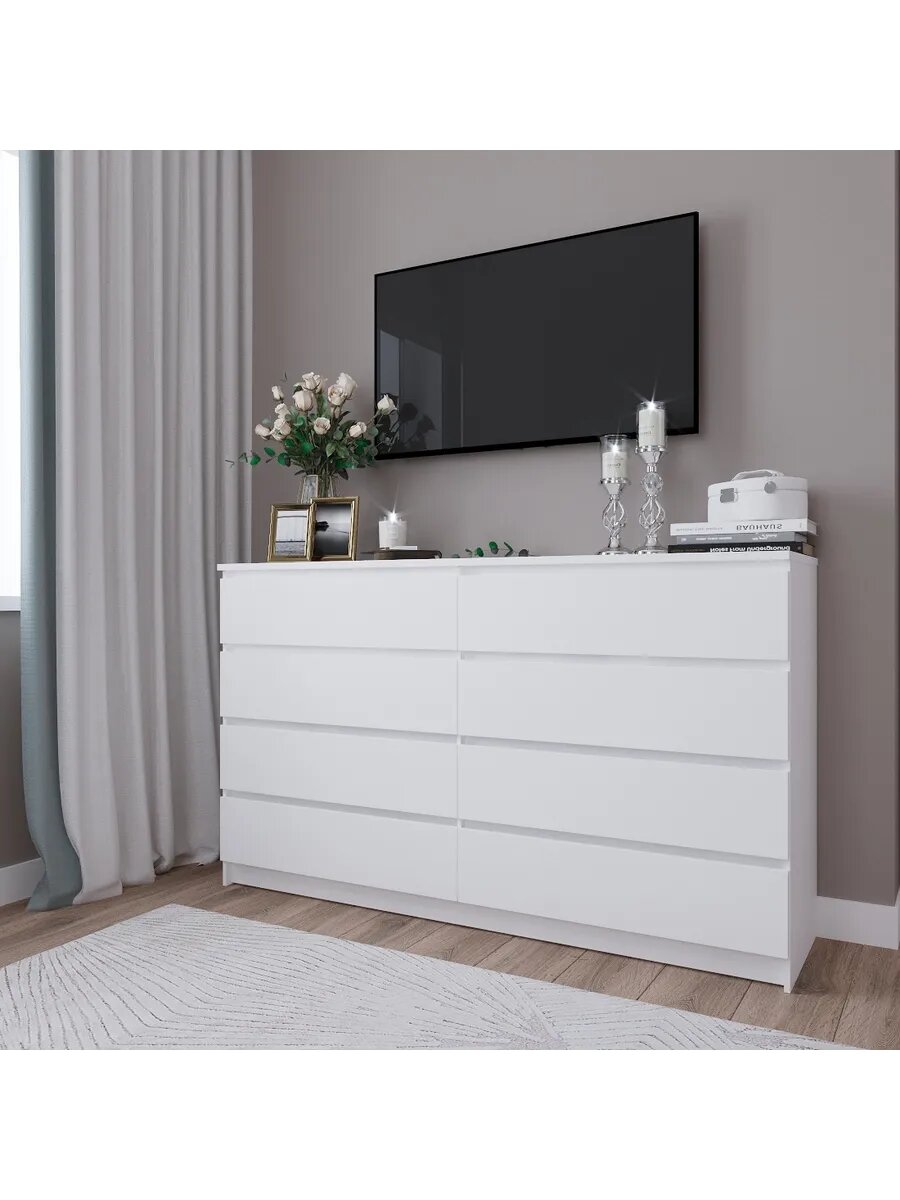 Комод для вещей КМК, шариковые направляющие, 8 выдвижных ящиков, белый
