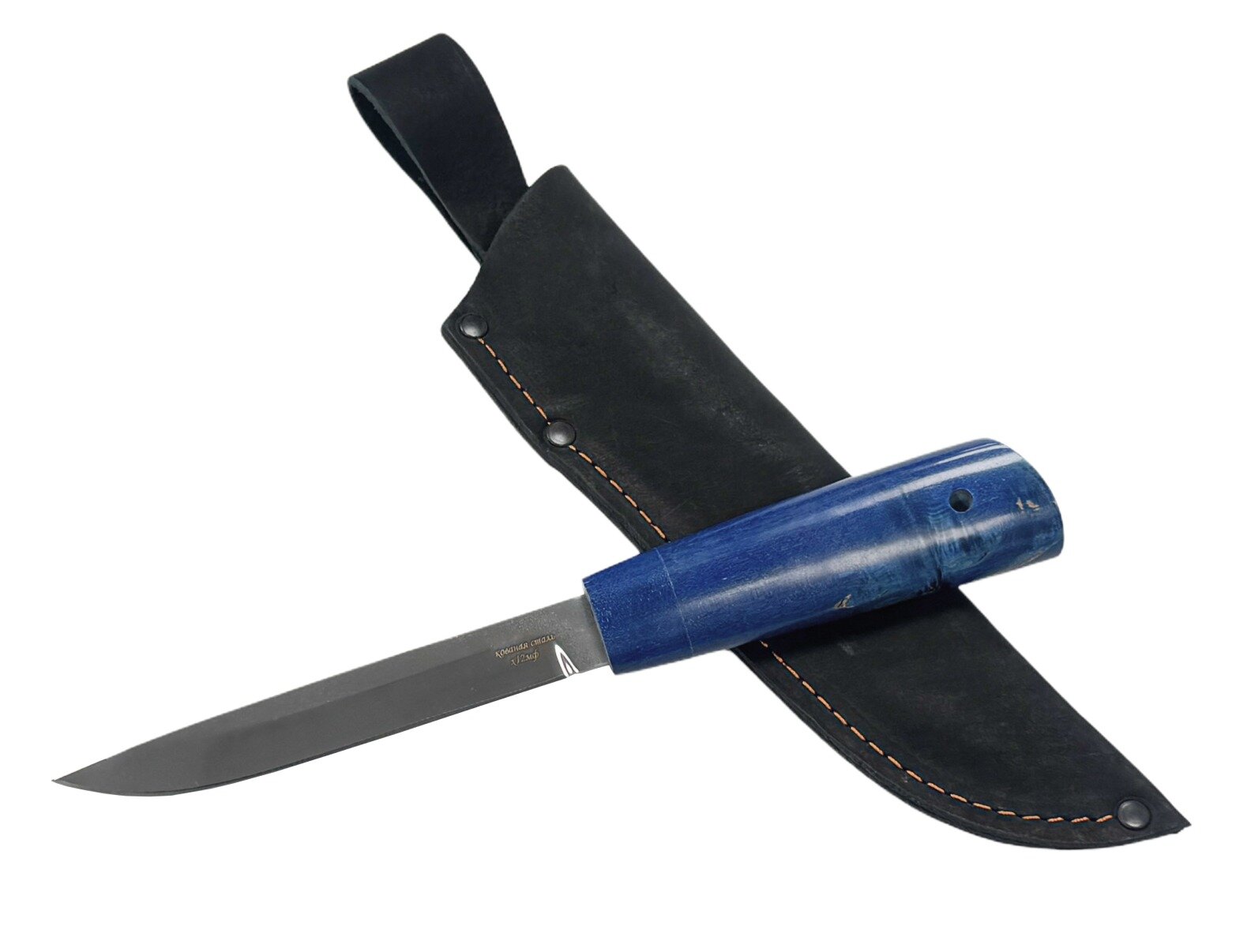 Нож Ненец-Хант, сталь Х12МФ, стабилизированная карельская береза, синий