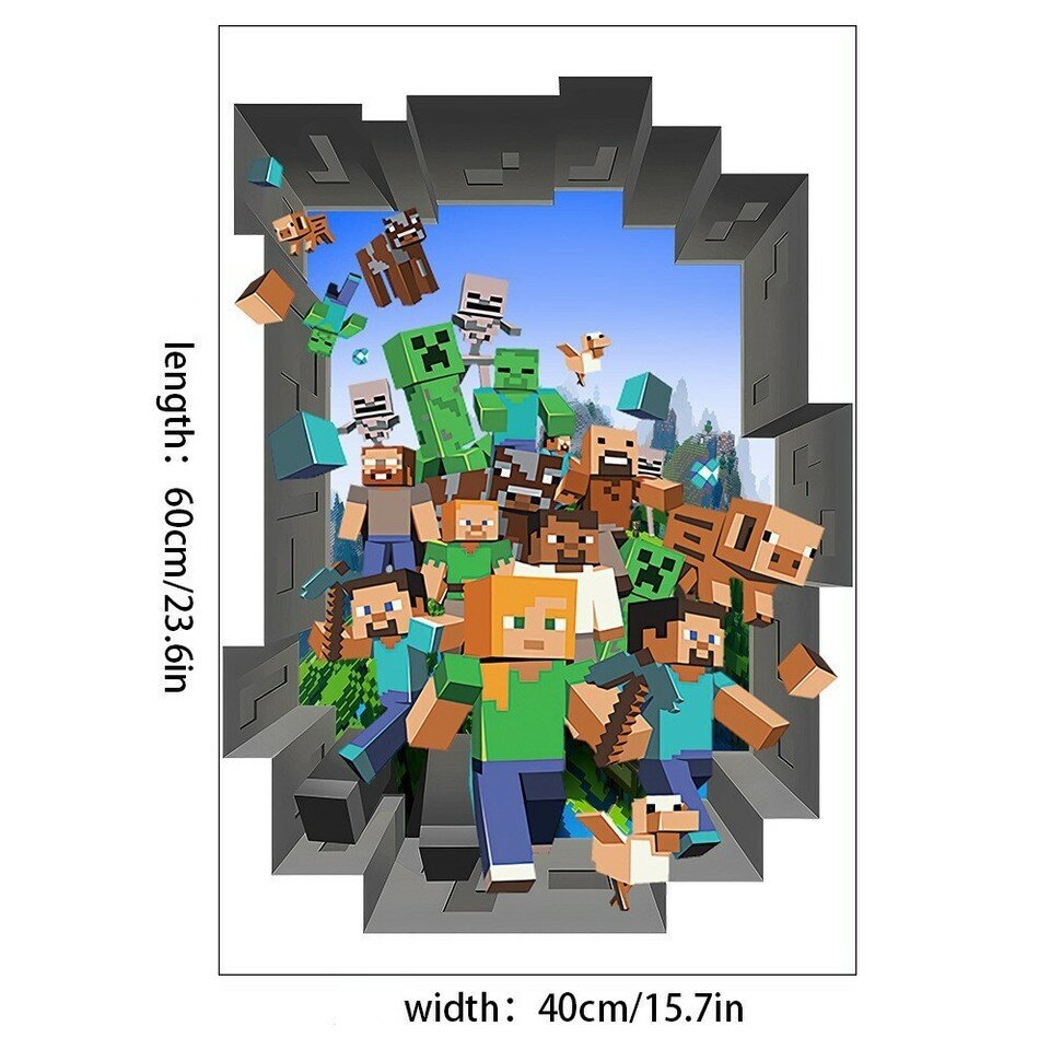 3D-наклейка на стену «Майнкрафт Крипер» с эффектом отверстий, настенная наклейка для спальни, украшение для детской комнаты, прочное съёмное виниловое изображение