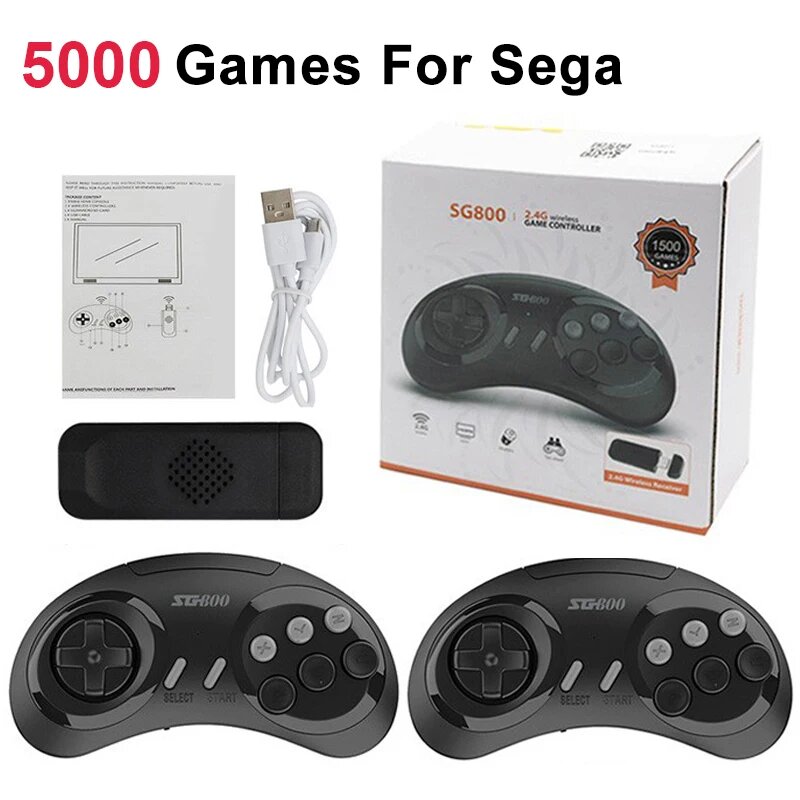 Игровая Приставка Retro HD TV Gaming Stick 16-бит Sega Genesis Со Встроенными 5000 Классическими Играми И Контроллерами SG800
