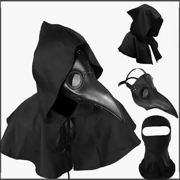 Маска Чумного Доктора (черная с серебряными заклепками) на Хэллоуин, маскарад, праздник, вечеринку, косплей, кожа.