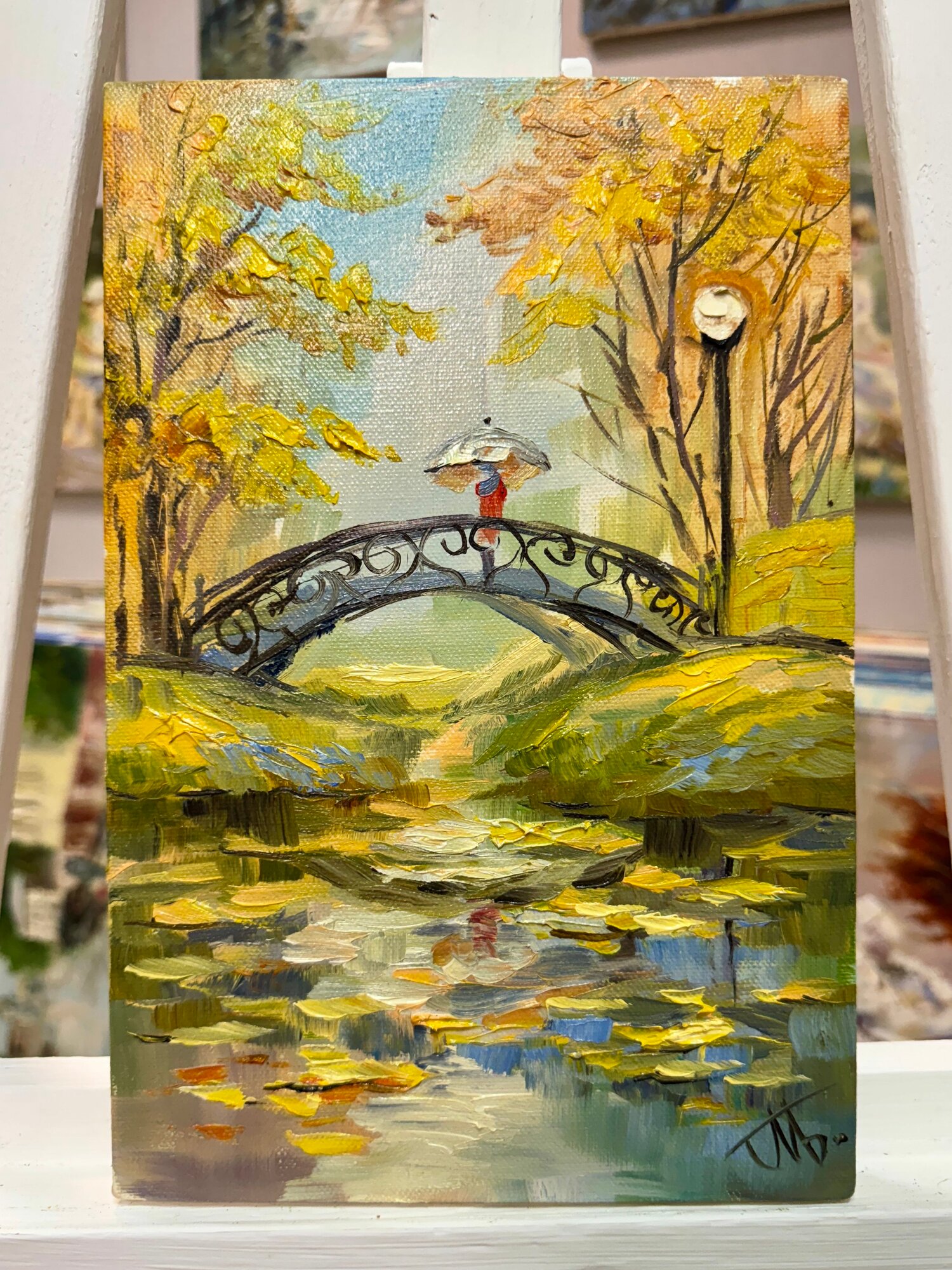 Картина маслом импрессионизм Осенний пейзаж в парке 20х30 см. Художественная мастерская Грёзы.