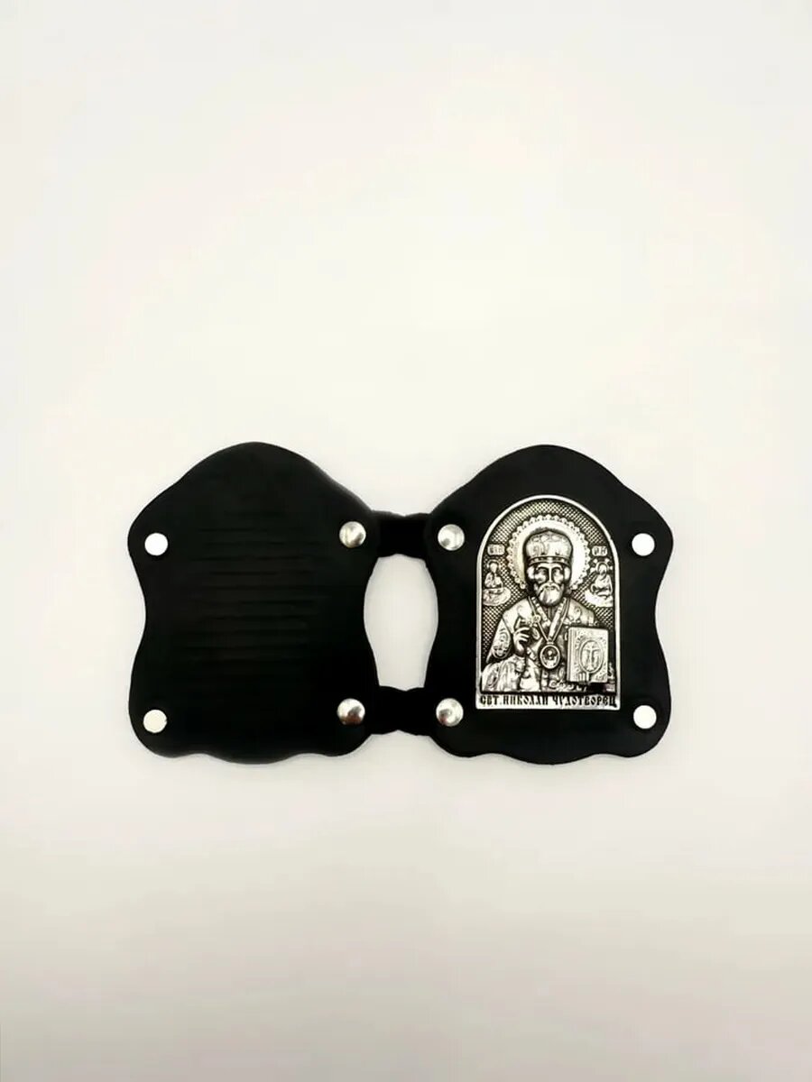 Складень кожа-медь с напылением серебра Николай Чудотворец