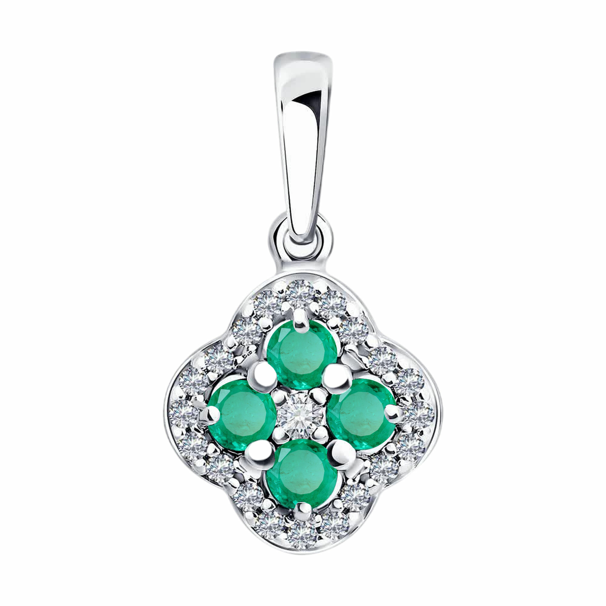 Подвеска, серебро, 925 проба, родирование, фианит, изумруд