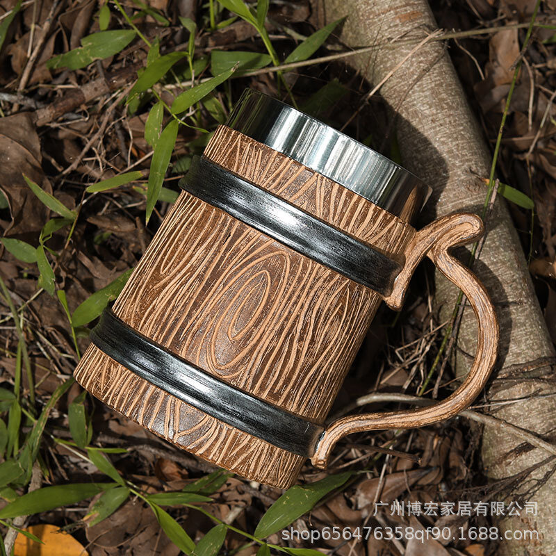 Кружка "Деревянная бочка", нержавеющая сталь, 600мл，Кружка "Деревянная бочка", нержавеющая сталь, 600мл