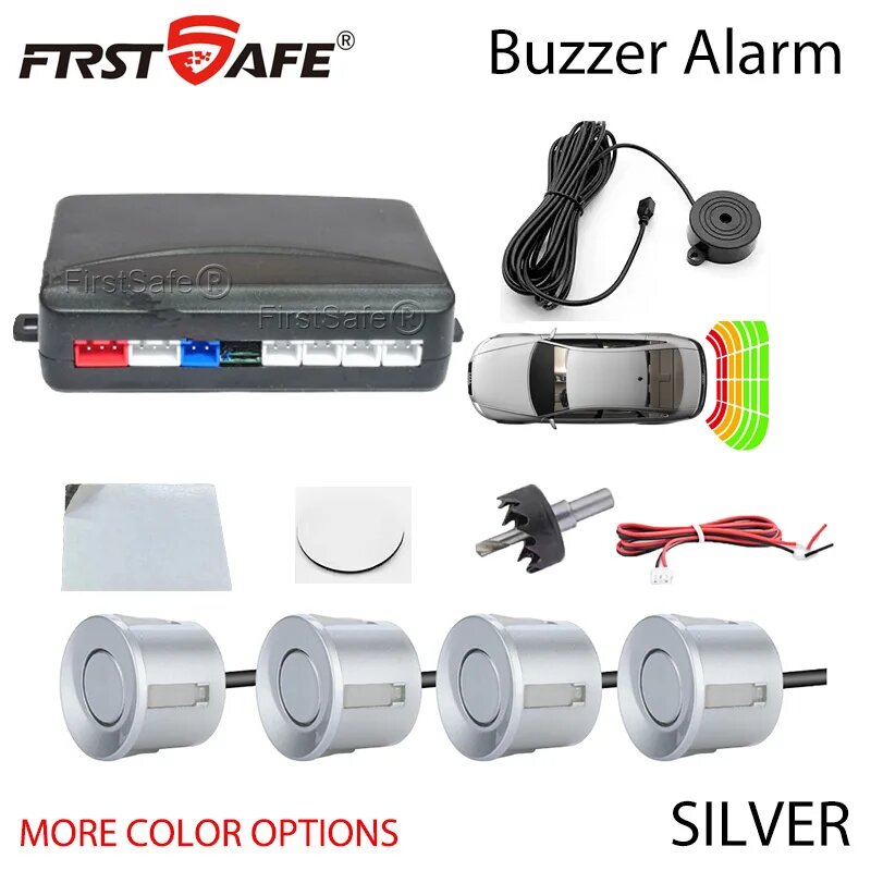 Заводской комплект датчиков парковки автомобиля FirstSafe, 4 датчика, зуммер, сигнализация, 22 мм, радар обратного резервного копирования, звуковой индикатор, зонд, система 12 В, 078-SR-4-22MM