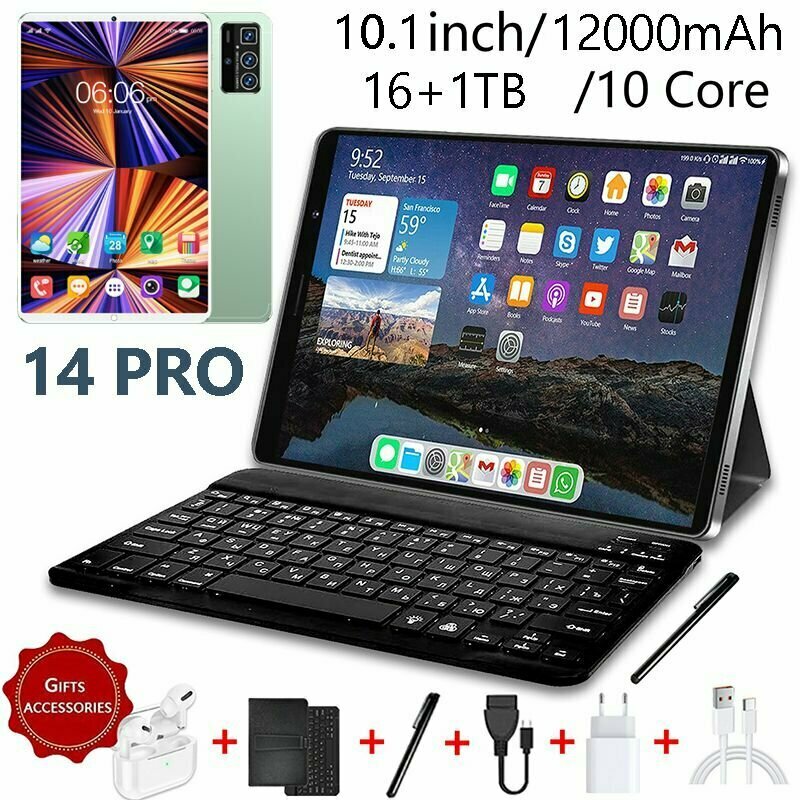 14 Pro планшет android 13 Snapdragon 870 10.1 дюймов планшет 16 гб 1024 Гб