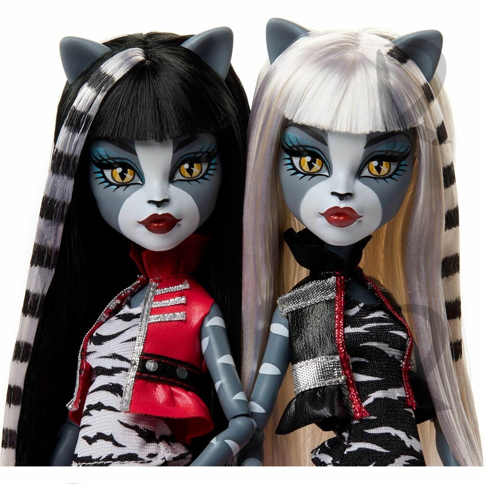 Monster High Бу Монстер Хай-оригинальная кукла-репродукция в 2-х упаковках, коллекционные репродукции Мяулоди и мурлычущего телефона с подставками для кукол и дневником,2-Pack, черныйOU