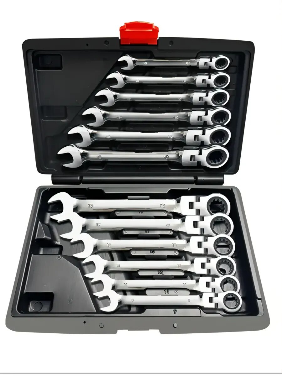 Набор трещоточных гаечных ключей TWS, хромованадиевый, с шарниром, 12шт