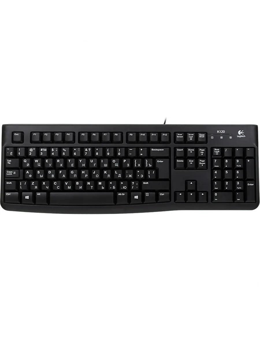 Клавиатура Logitech K120 920-002506, USB, черная, низкопрофильная, мембранная