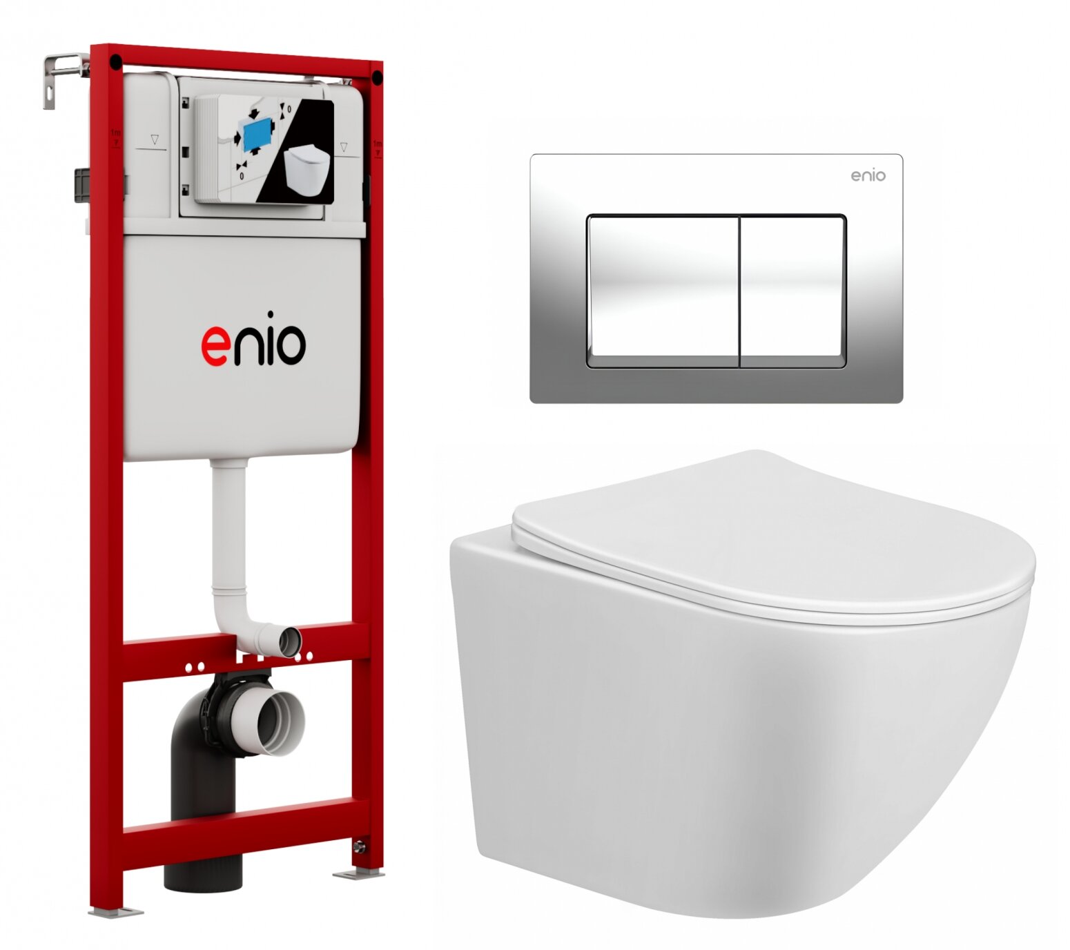 Комплект 3 в 1 инсталляция Enio Profi EN7050050 + Унитаз подвесной Taliente Amato AM25010 + кнопка хром Pulsante