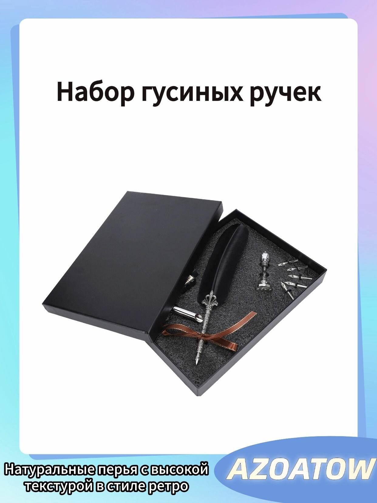 Винтажный набор гусиных перьев для каллиграфии (черный)