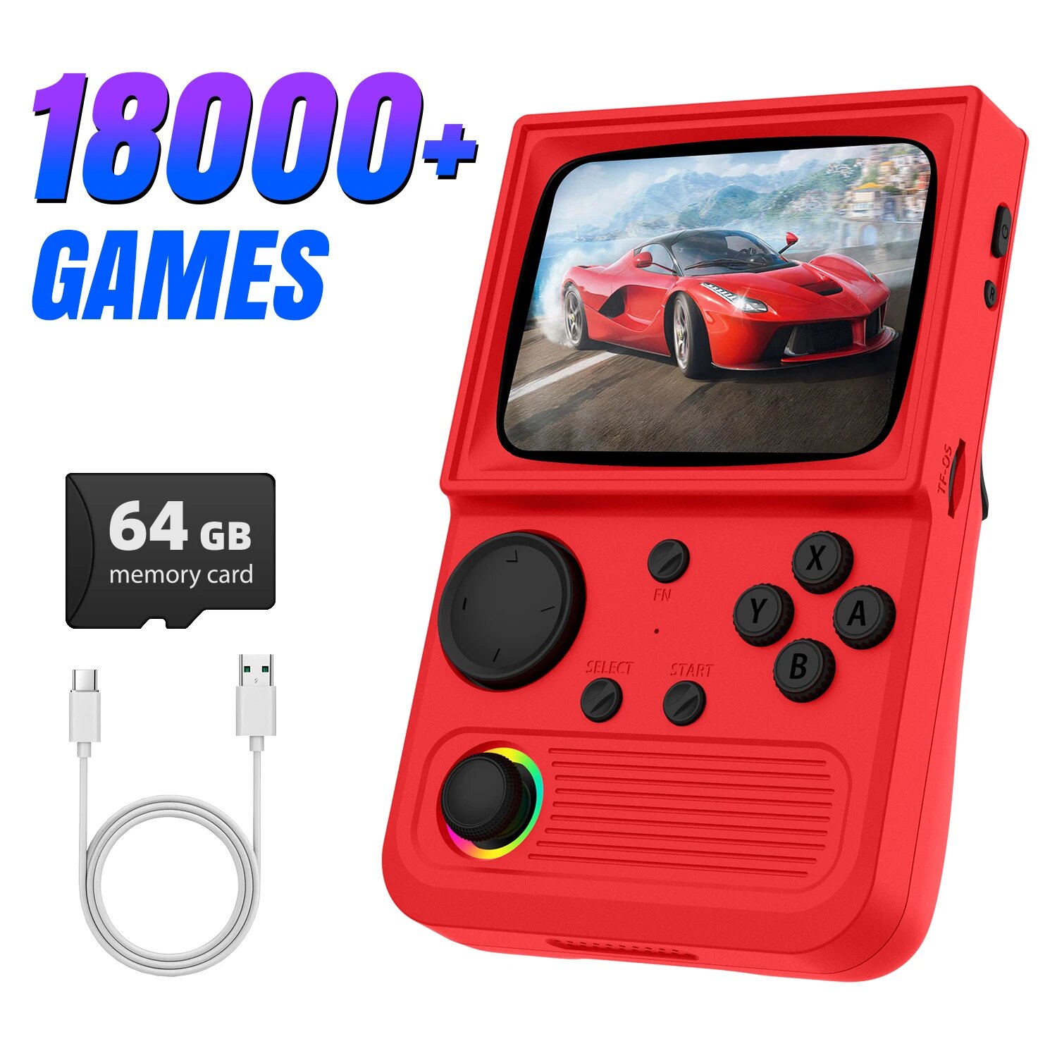 Портативная игровая консоль R36T Red-64G, 18000 игр