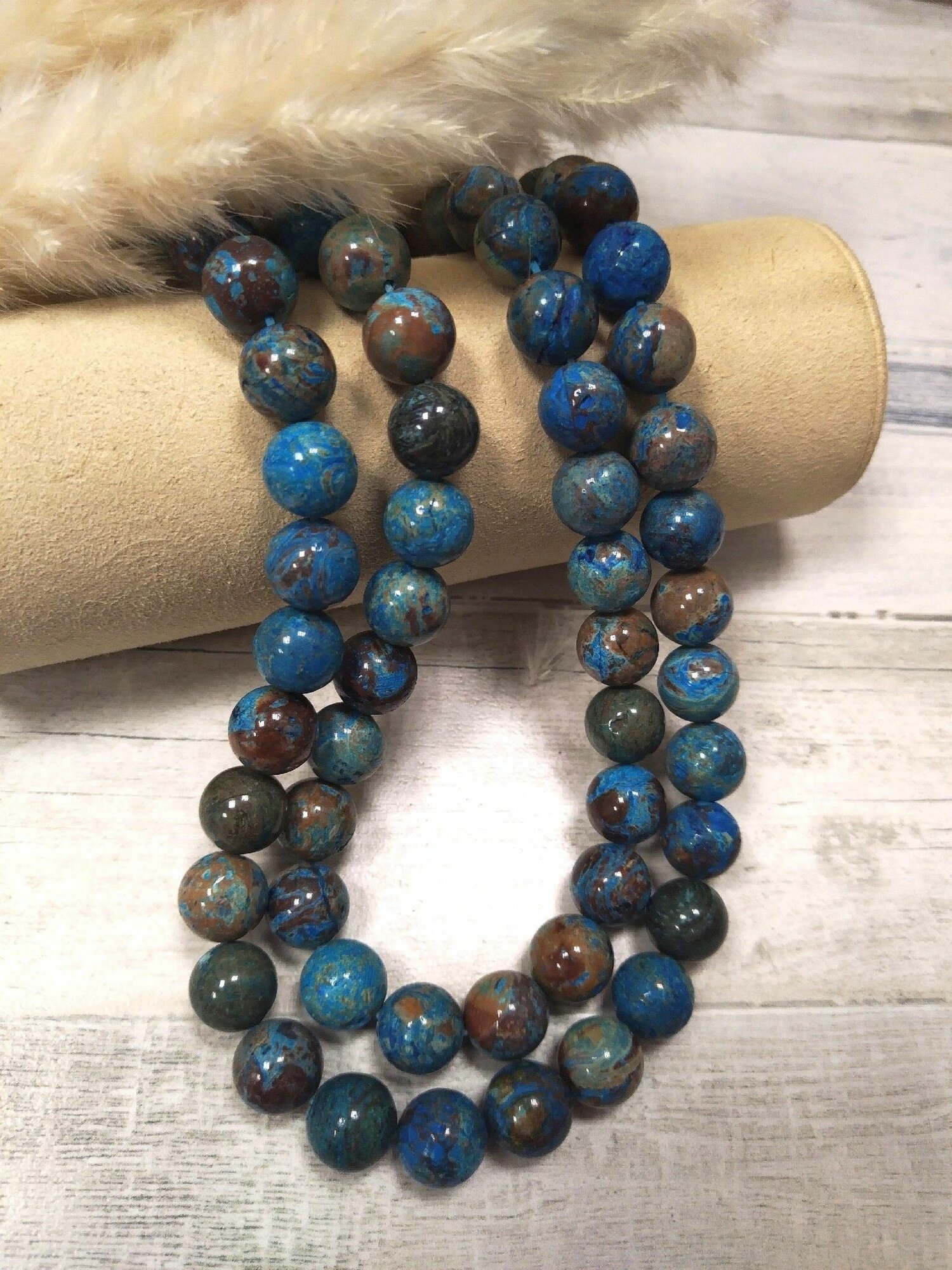 Бусины яшма голубая А шар гладкий 12 - 12,5 мм (нить 19 см), Suntrim