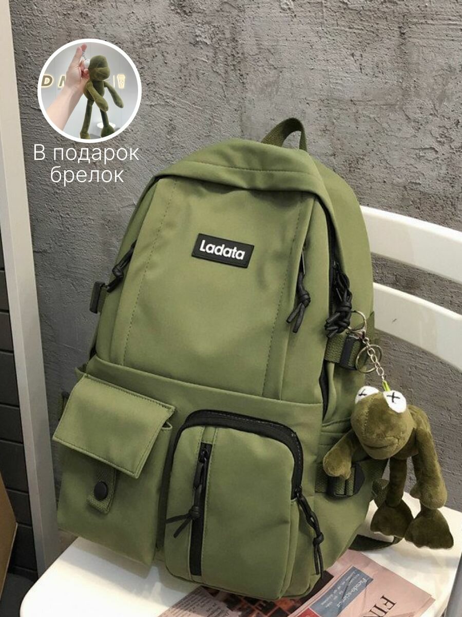 Рюкзак школьный женский для подростков с брелком лягушонком кермит