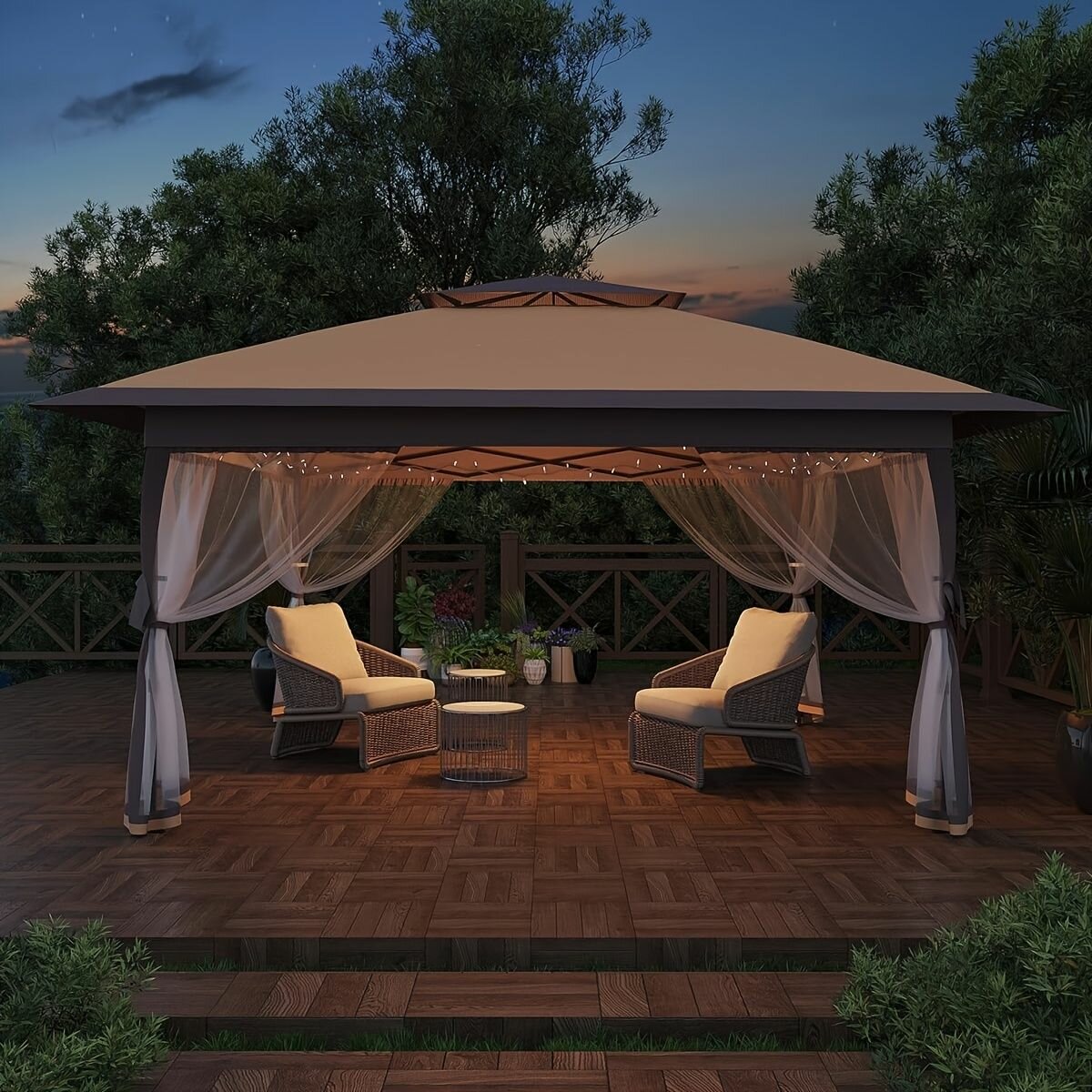 Беседка 3.3x3.3 м с москитной сеткой и регулируемой высотой усиленный каркас, быстросборная конструкция для дачи, террасы, сада и мероприятий