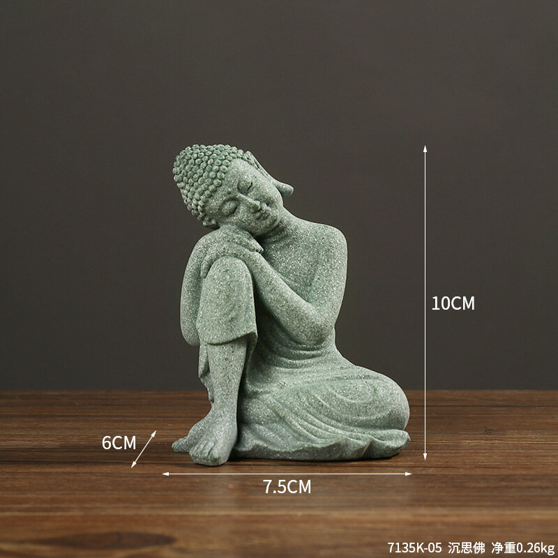 Новая статуя Будды в китайском стиле дзен, сидячая поза, декоративное украшение, творческий зеленый песчаник, чайный питомец, декор для рабочего стола, аквариум, ландшафтный дизайн, домашний декор, медитация на Будду