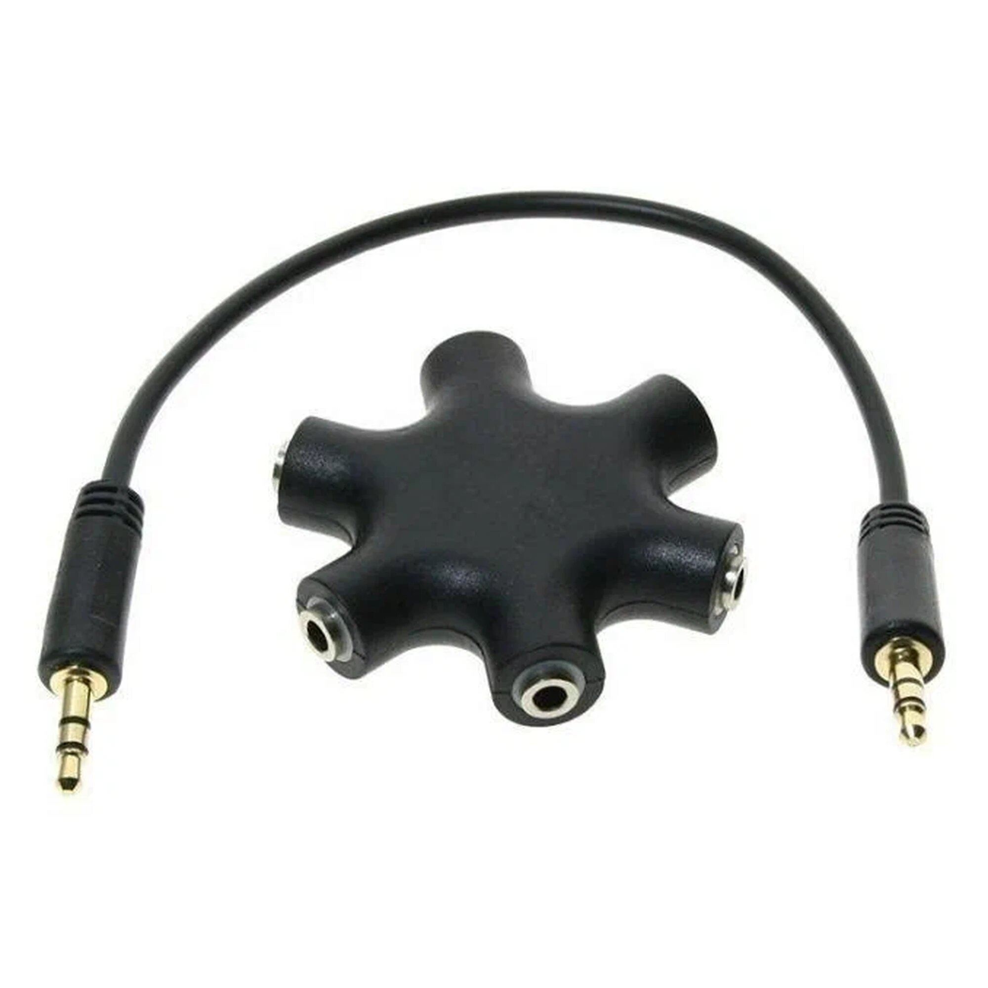 Кабель AUX 3,5 мм разветвитель на 6 выходных разъемов, цвет черный