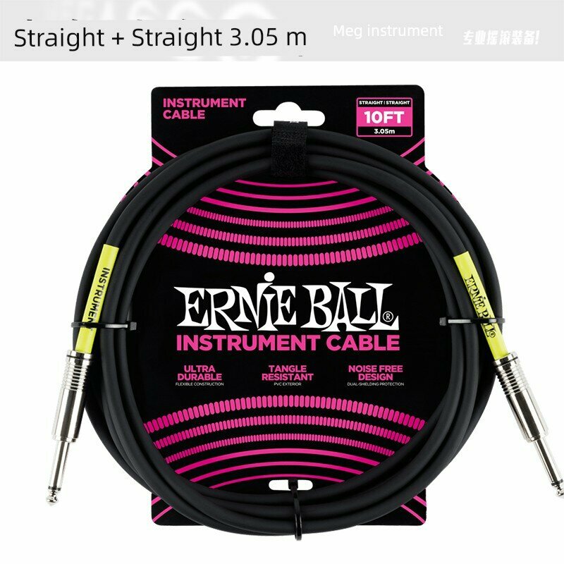 Ernie Ball Гитарный Бас-Кабель Черный 3м Двойной Прямой Разъем