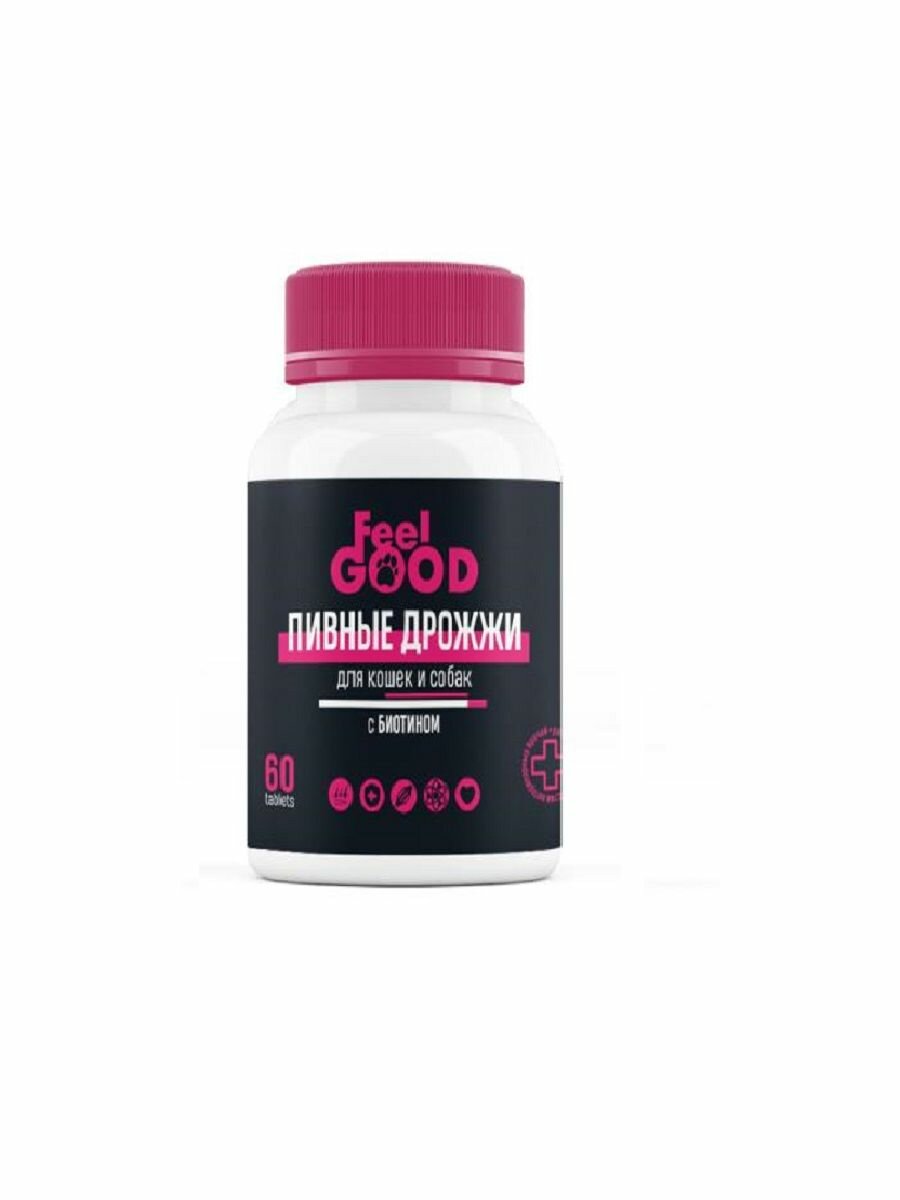 FeelGOOD Пивные дрожжи с биотином и чесноком для кошек и собак 60 таблеток