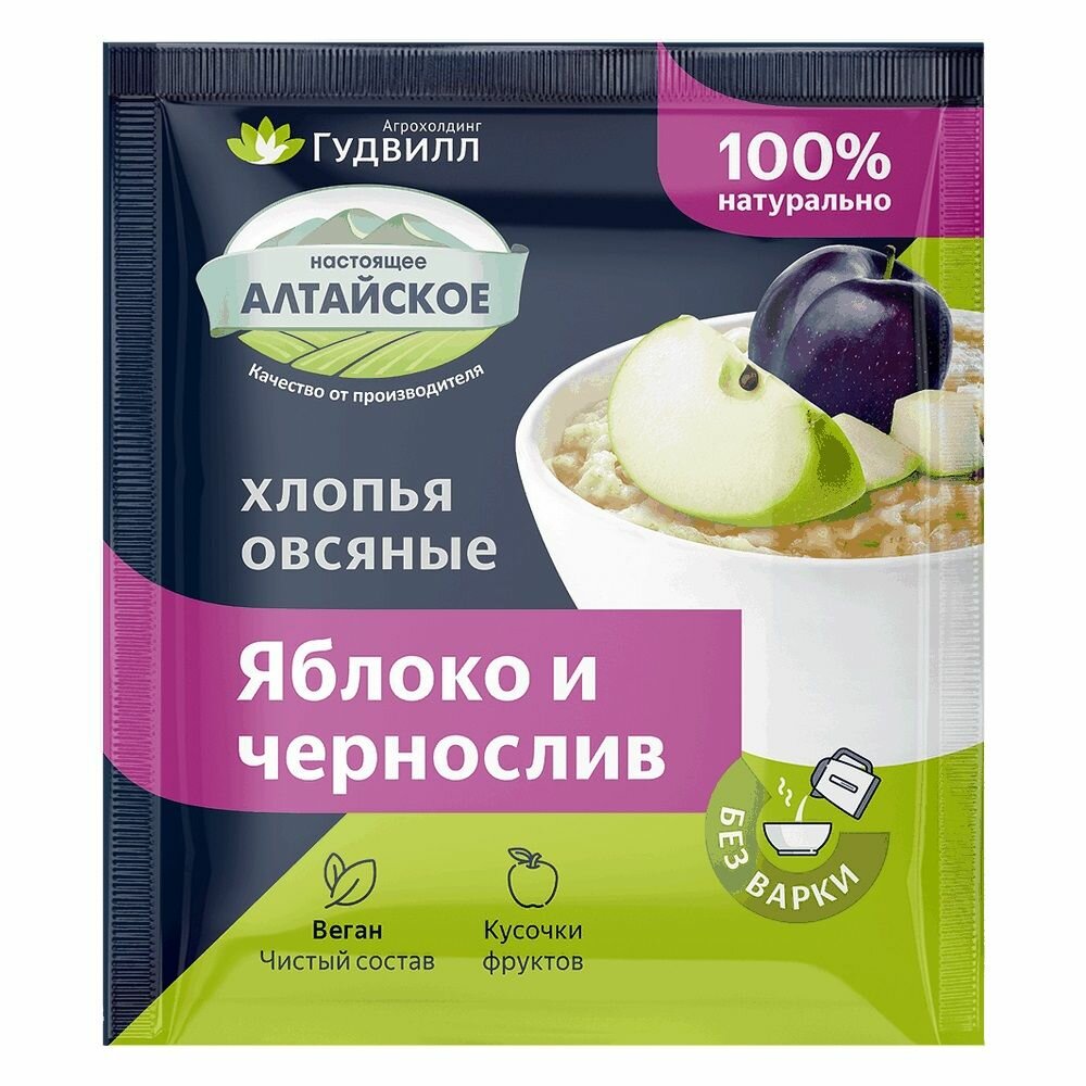 Каша алтайское Овсяные хлопья с яблоком и черносливом 40г