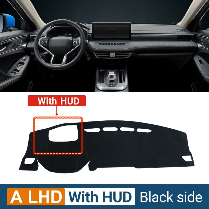 Коврик на приборную панель Haval Jolion 2021-2025, With HUD Black LHD