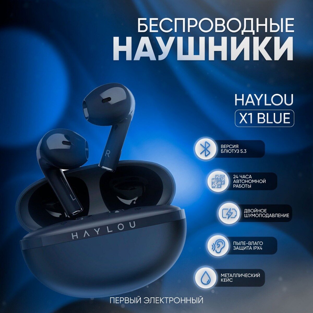 Наушники беспроводные Haylou X1 c двойным шумоподавлением, синие, Качественные наушники
