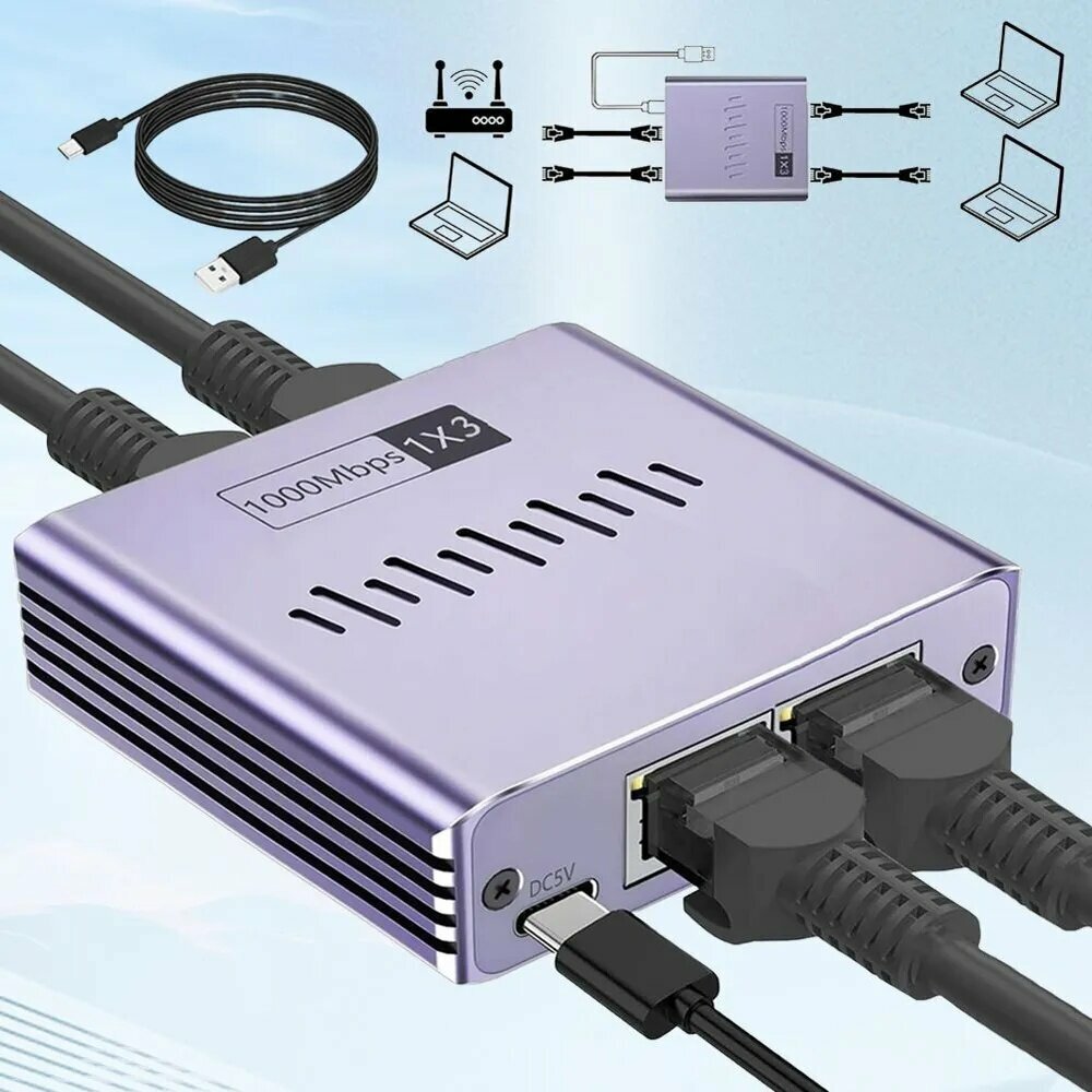 Интернет-сплиттер 1000 Мбит/с RJ45(1 к 3)