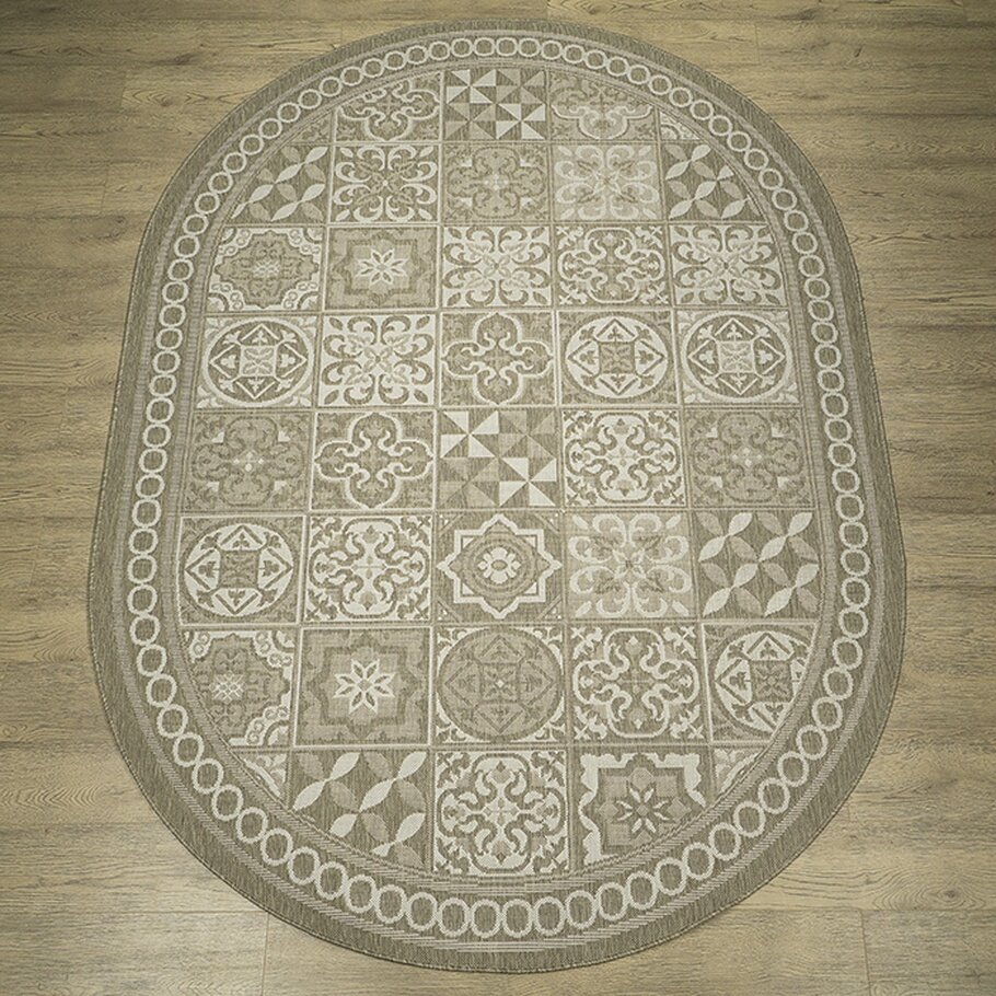 Ковер, Овал, Бежевый, Серый, Белый, Прованс, Средиземноморский, Классический, на пол, в гостиную, спальню, в ассортименте (60 см. на 110 см.)
