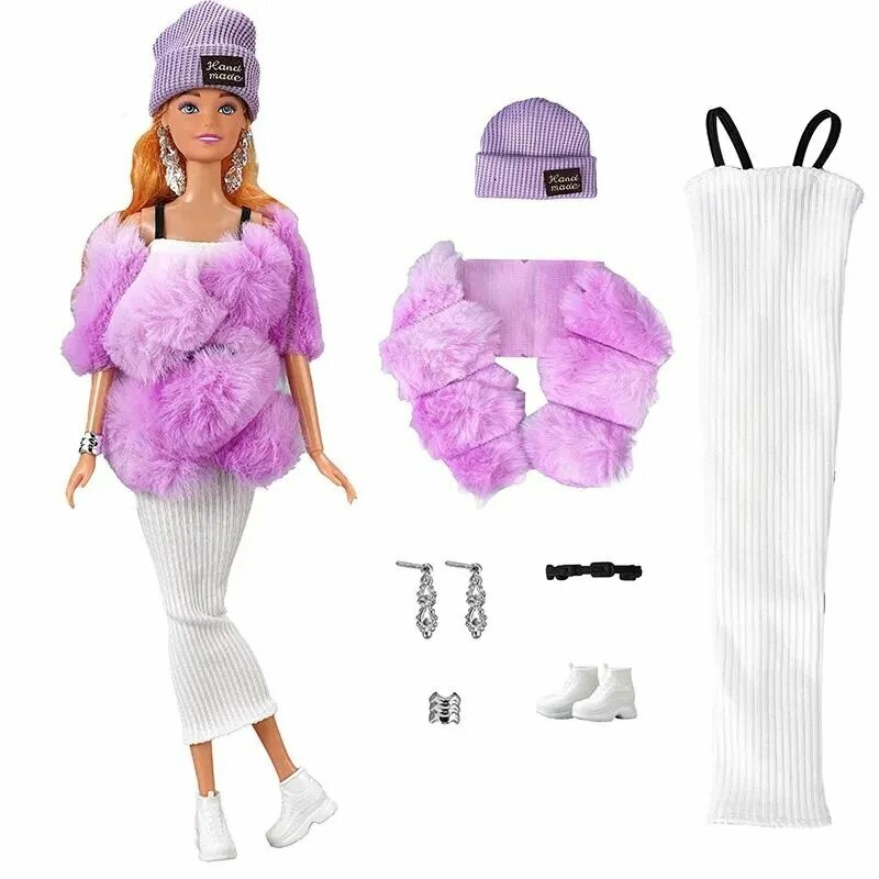 Фиолетовая меховая шаль Комплект одежды для куклы Барби