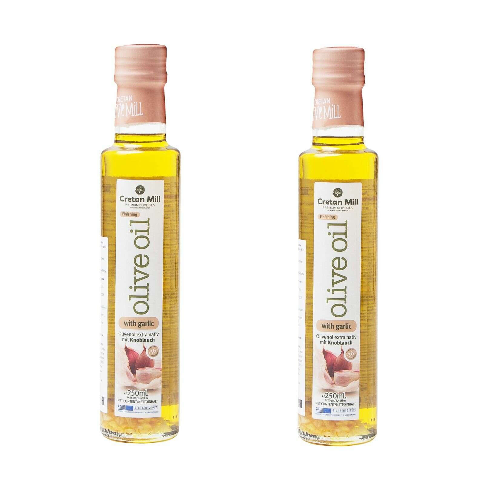 Масло оливковое нерафинированное высшего качества Extra Virgin с чесноком, Cretan Mill, Греция, 250 мл х 2шт