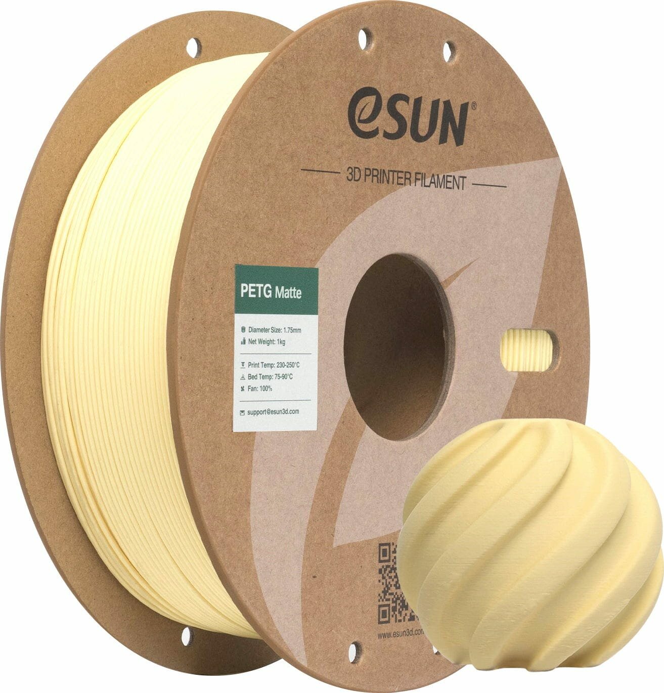 Катушка PETG-Matte пластика ESUN 1.75 мм 1 кг, миндально-желтый PETG-MT175O-AY1P1