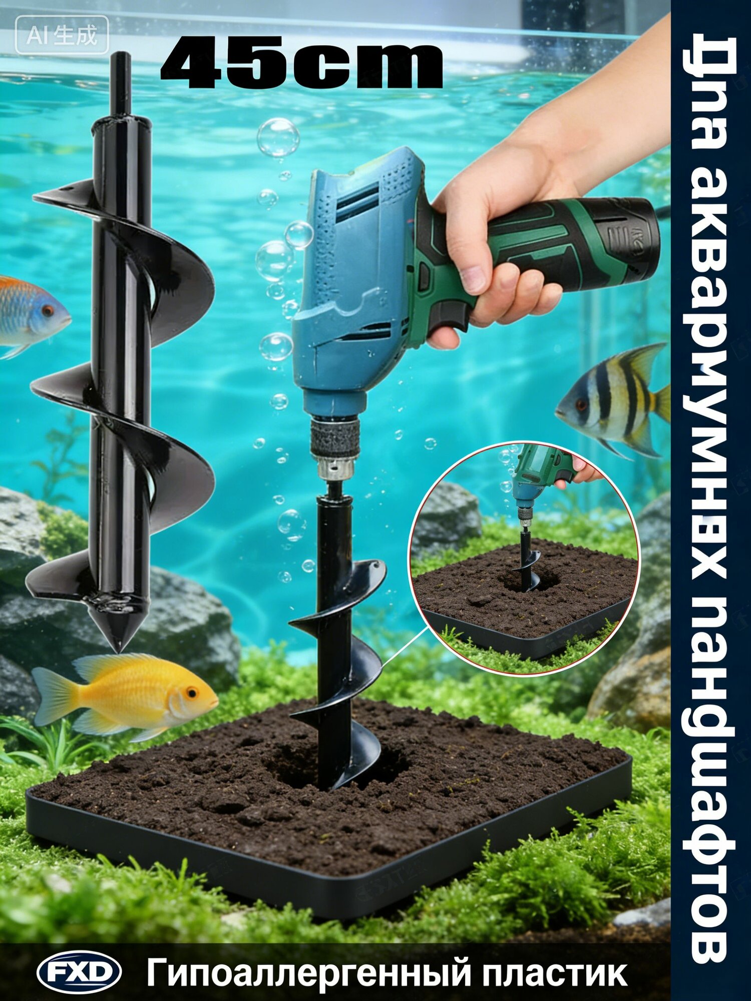 Бур для установки заборов и столбов 40х450 мм; шнековая насадка на дрель для ям и свай, металлический земляной бур из легированной стали: прочный инструмент для стройки.