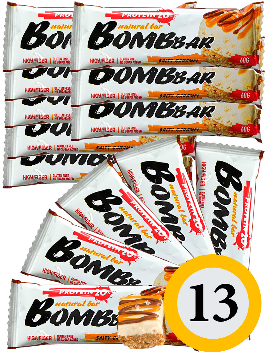 Протеиновый батончик BombBar Protein Bar 13 x 60 г, Соленая карамель
