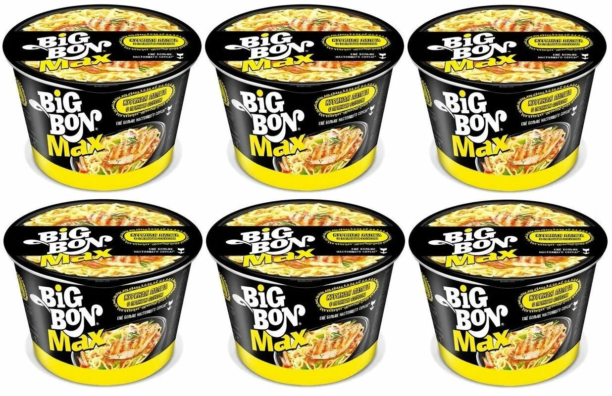 Лапша быстрого приготовления BIG BON Мах куриная с пряным соусом, стакан 95 г - 6 штук