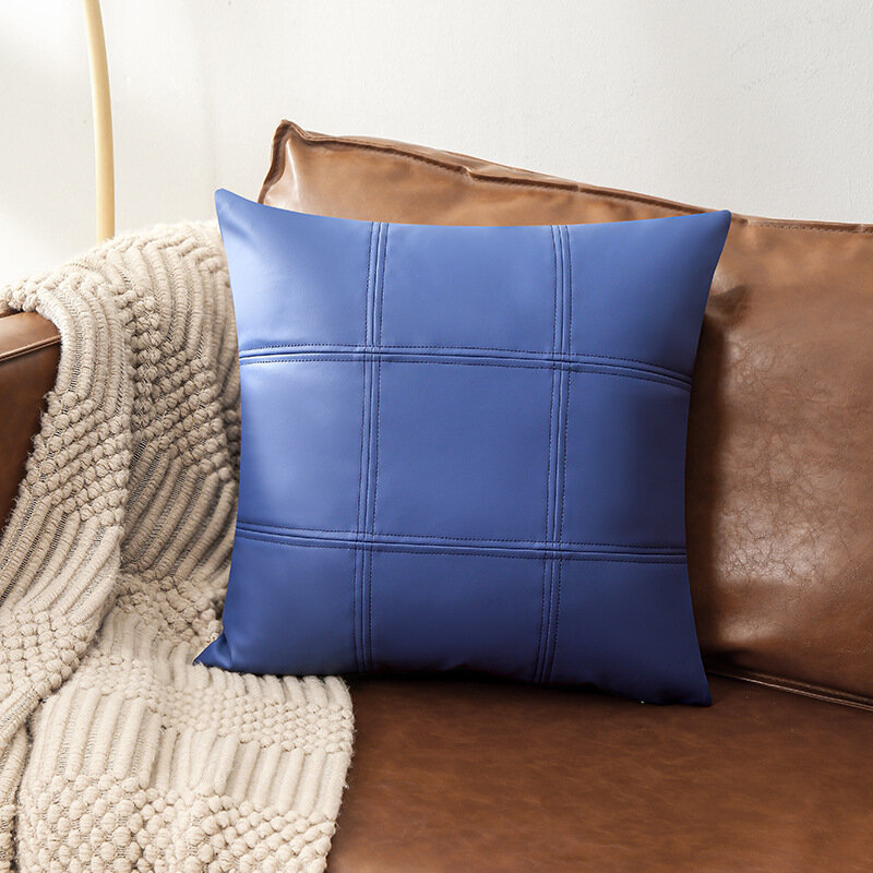 Легкая роскошная кожаная подушка, ретро модель подушки, современная однотонная подушка с пэчворком, простая кожаная подушка