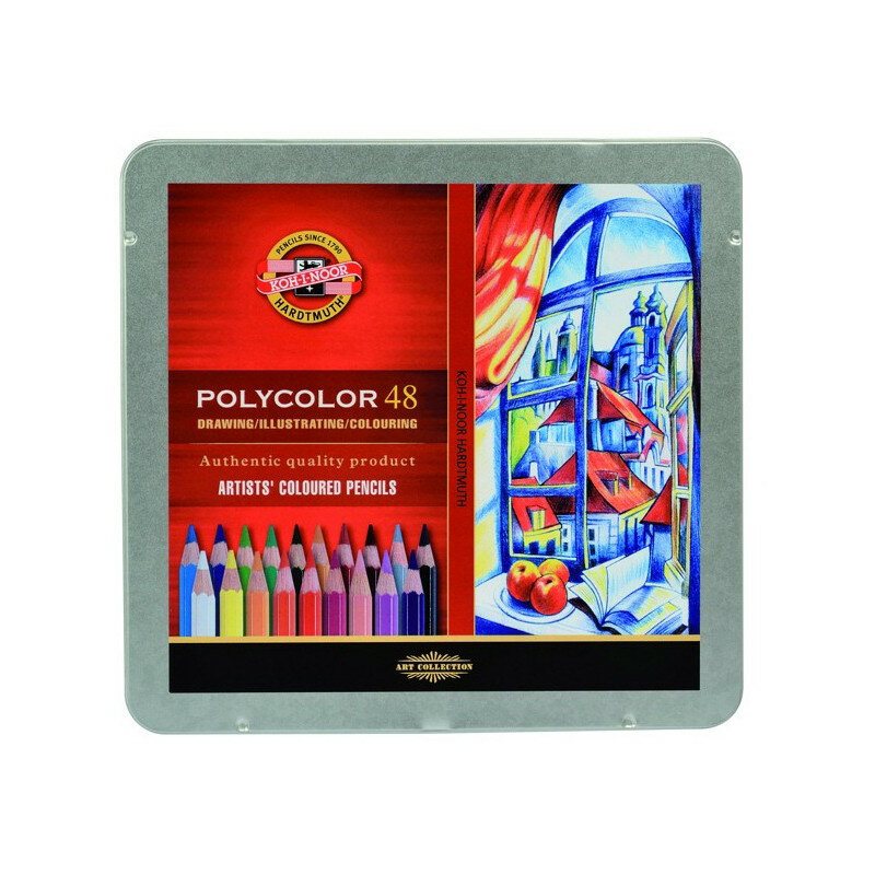 Карандаши цветные художественные Koh-I-Noor "Polycolor", 48цв, заточен, метал. пенал, 291294