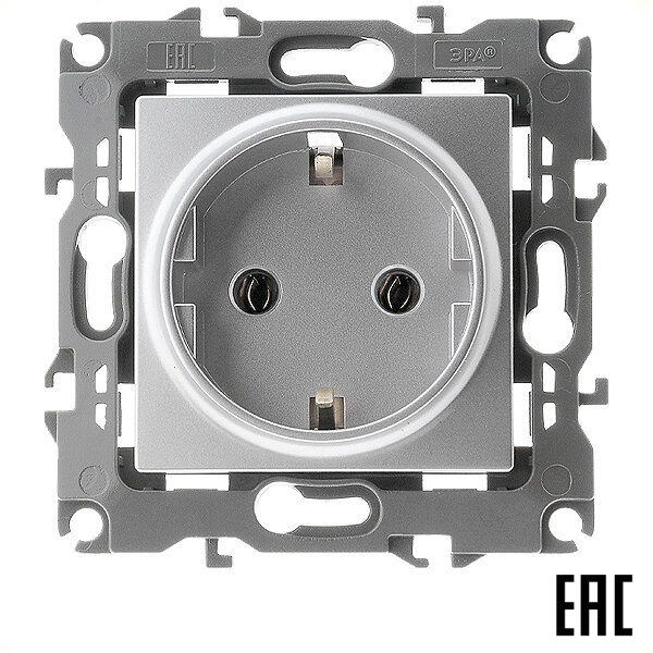 Механизм Эра12 12-2101-03 Б0014677 розетки евро безвинтовой зажим скрытой проводки алюминий (Эра) (2 шт. в комплекте)