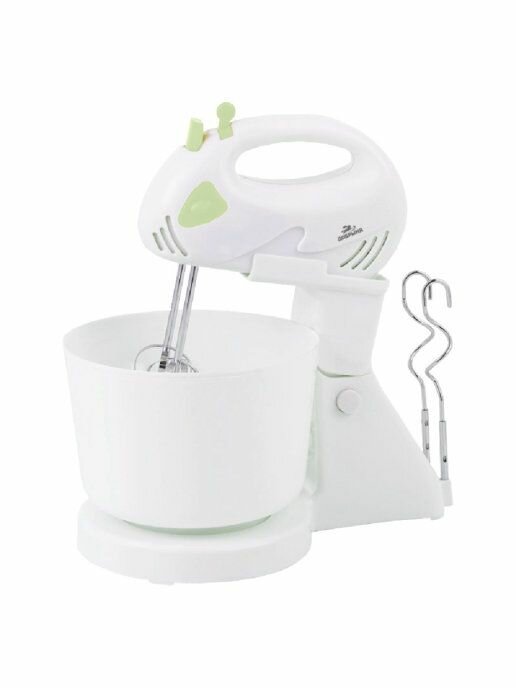 Миксер Добрыня 250Вт с чашей 2л 7 скоростей 2 насадки для взбивания 2 насадки для теста ручной и стационарный режим