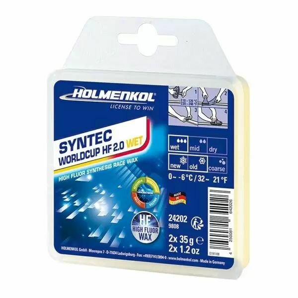 Высокофтористый парафин Holmenkol Syntec WorldCup HF WET 2.0 (0/-6C), 2x35гр.
