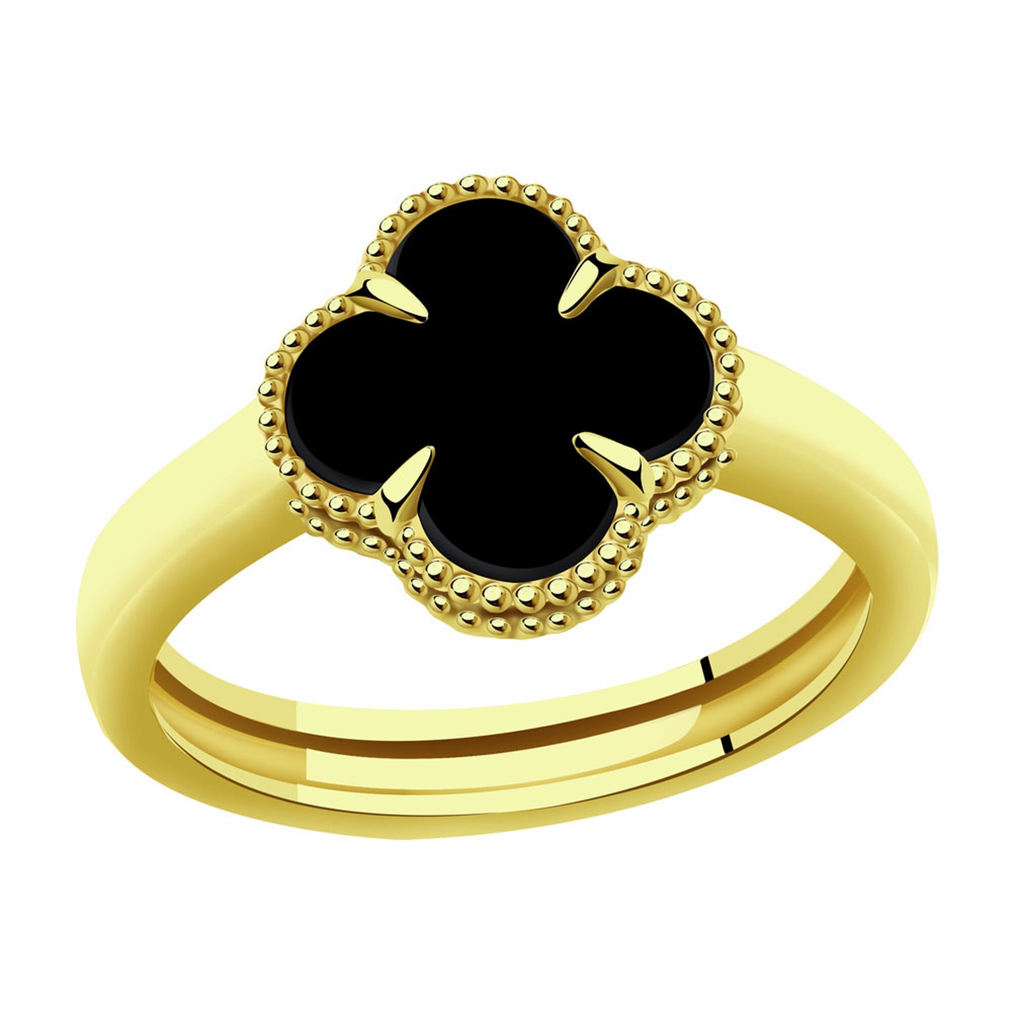 Кольцо, желтое золото, 585 проба, оникс