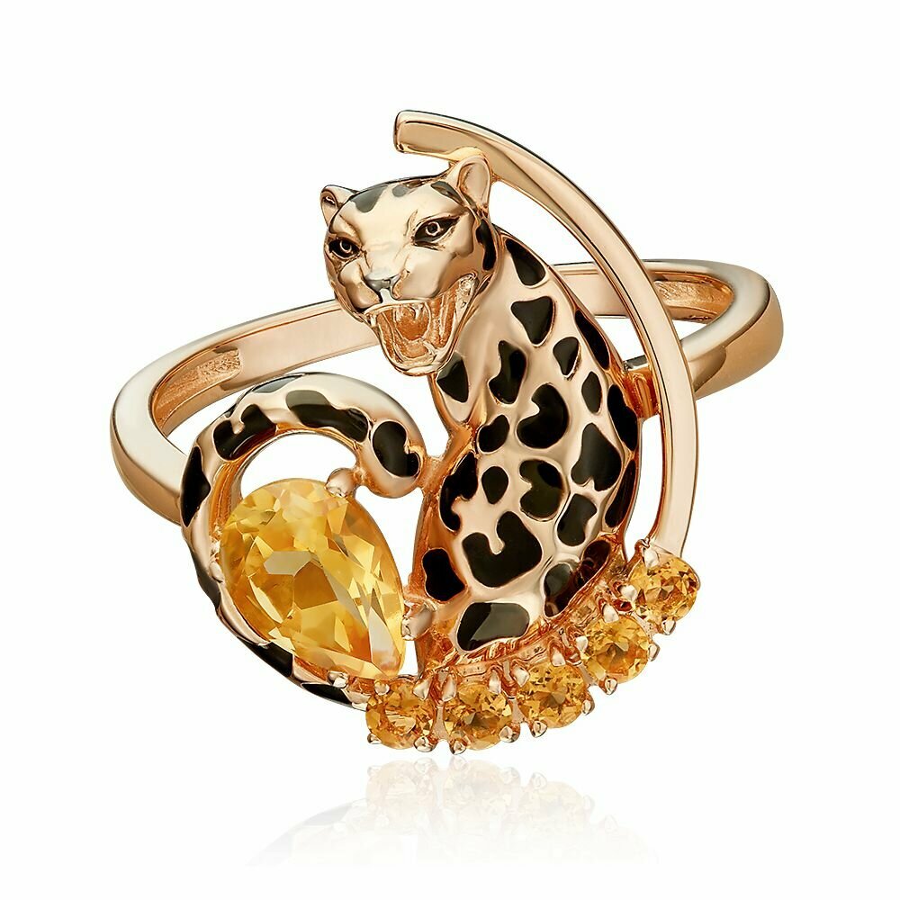 Кольцо, красное золото, 585 проба, цитрин, эмаль