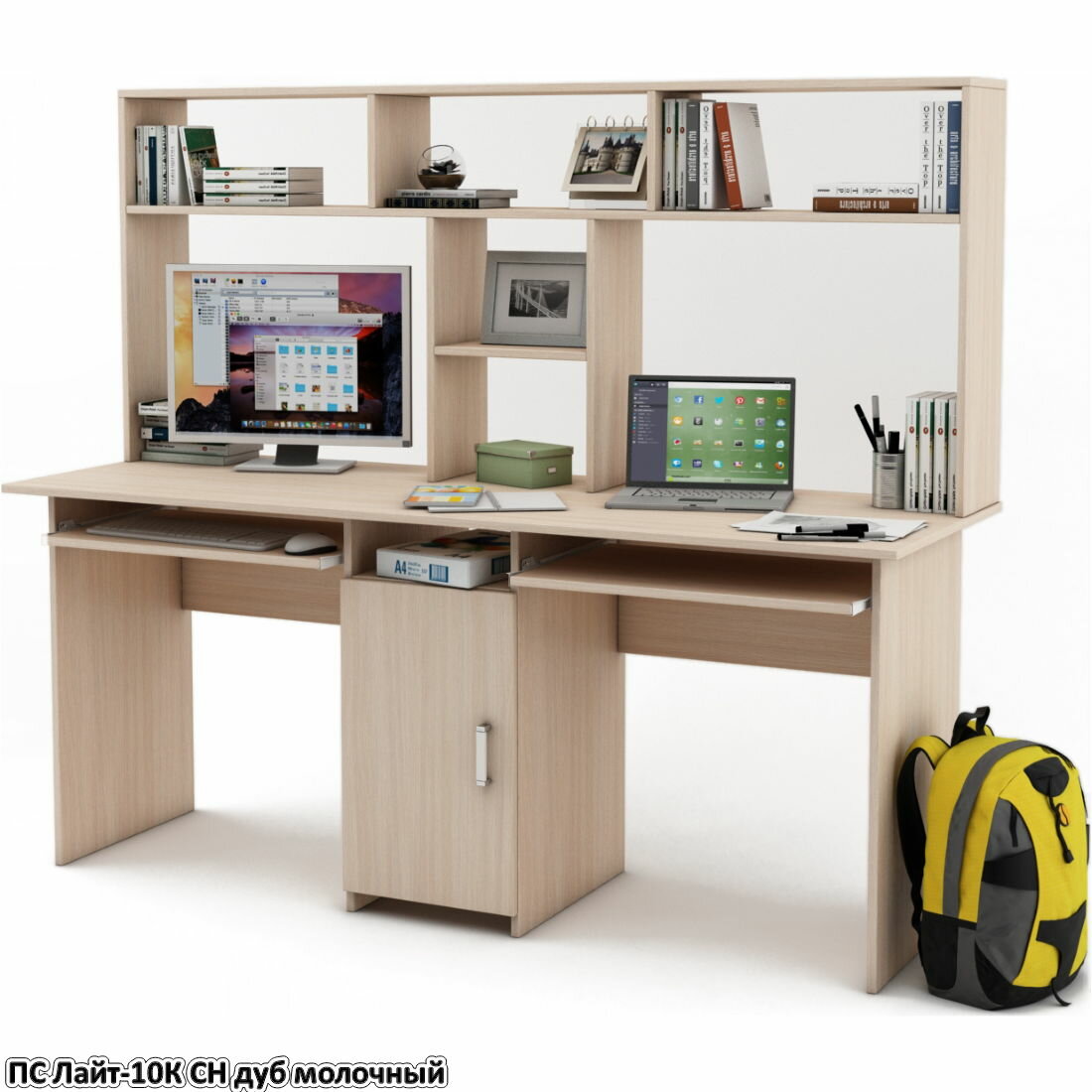 Письменный стол Лайт-10К с надстройкой Дуб-молочный, ЛДСП, МФ Владимир VMF, 175х149,2х60 см.
