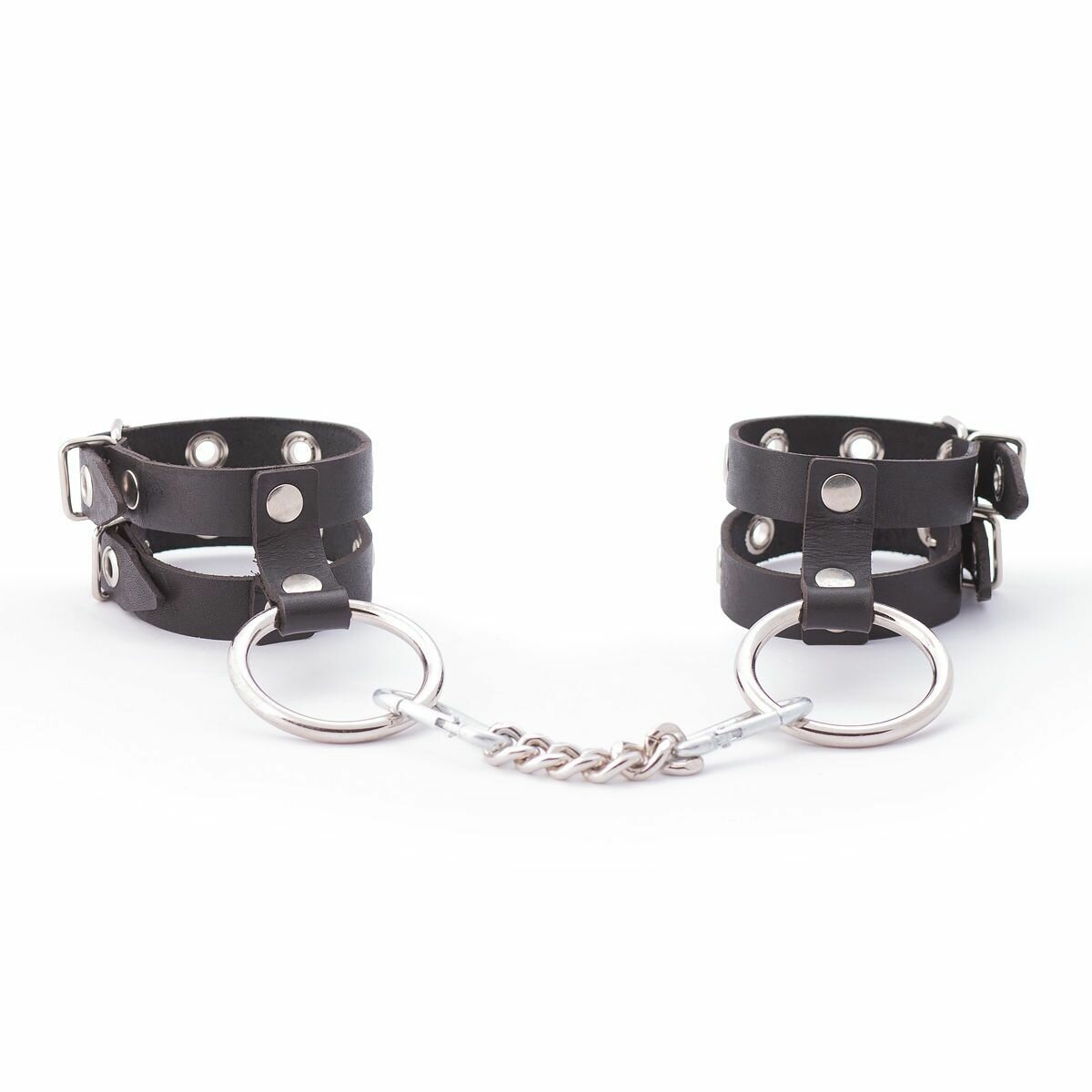 Наручники из натуральной кожи черные, сексуальный аксессуар для BDSM, регулируемый обхват 12-21 см